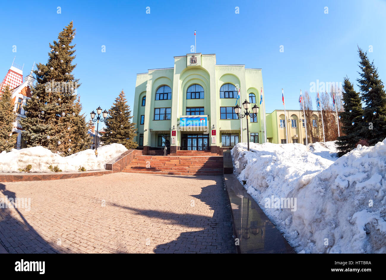 SAMARA, RUSSIA - MARCH 11, 2017: Fisheye view of the office building of ...