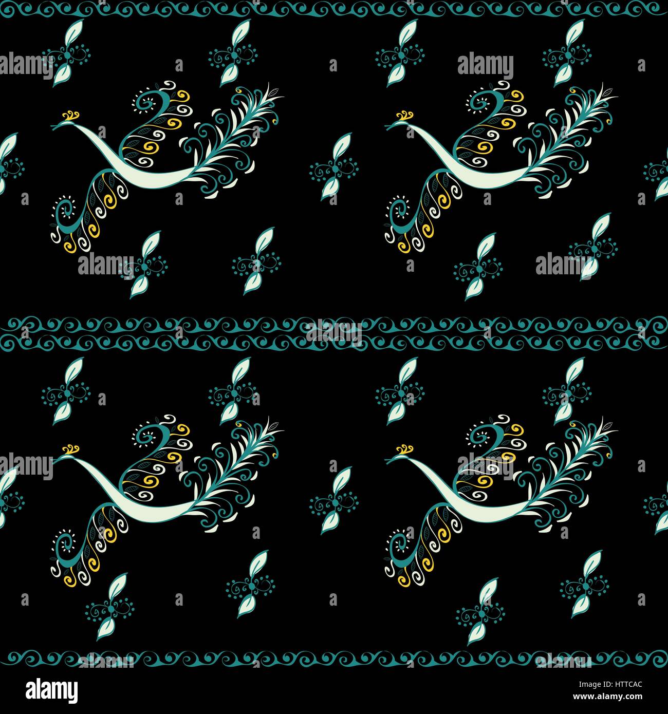 Vintage tale bird. Ethnic seamless ornament vector background Stock ...