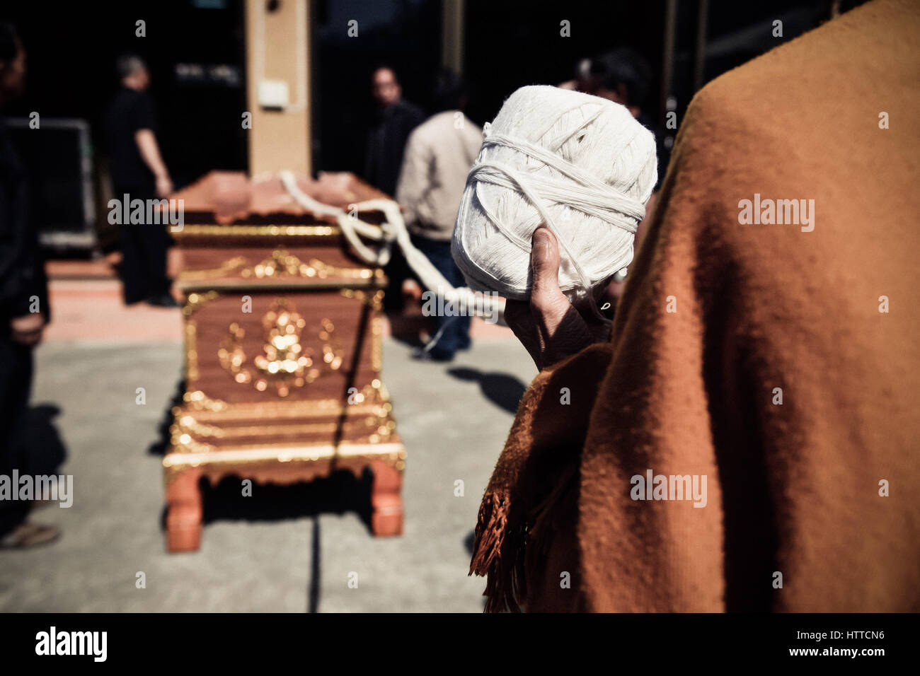 Thai buddhism monk religious prayingl for the cremation. The corpse in ...