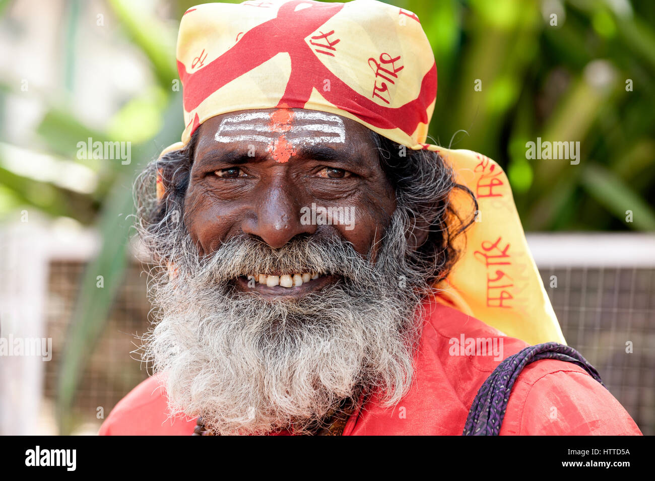 Goa, India - January 2008 - Smiling portrait of an Indian sadhu, holy ...