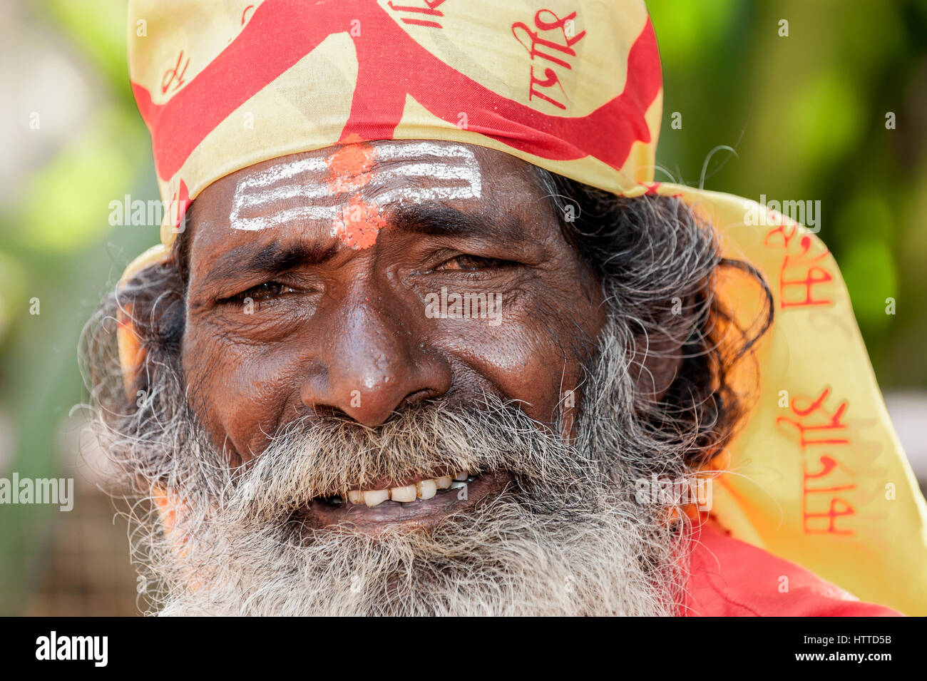 Goa, India - January 2008 - Smiling portrait of an Indian sadhu, holy ...