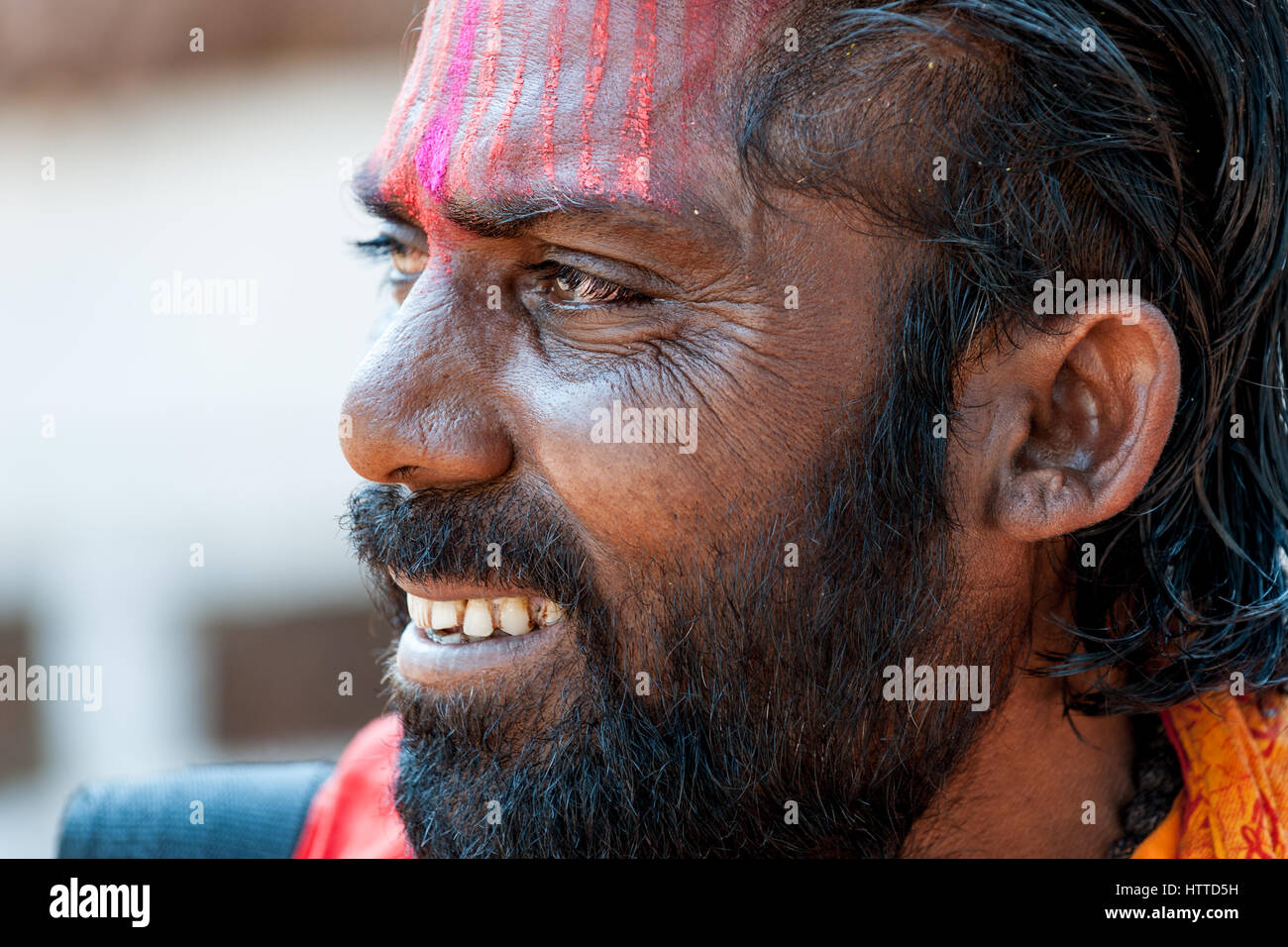 Goa, India - January 2008 - Smiling portrait of an Indian sadhu, holy ...
