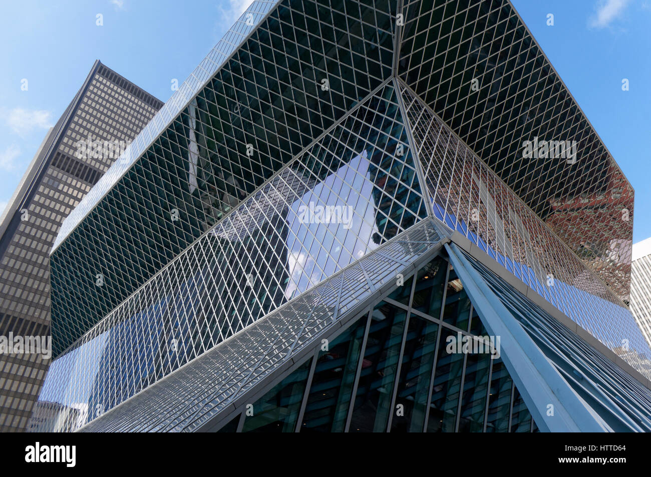 Architectural detail of the glass and steel Seattle Central Library ...