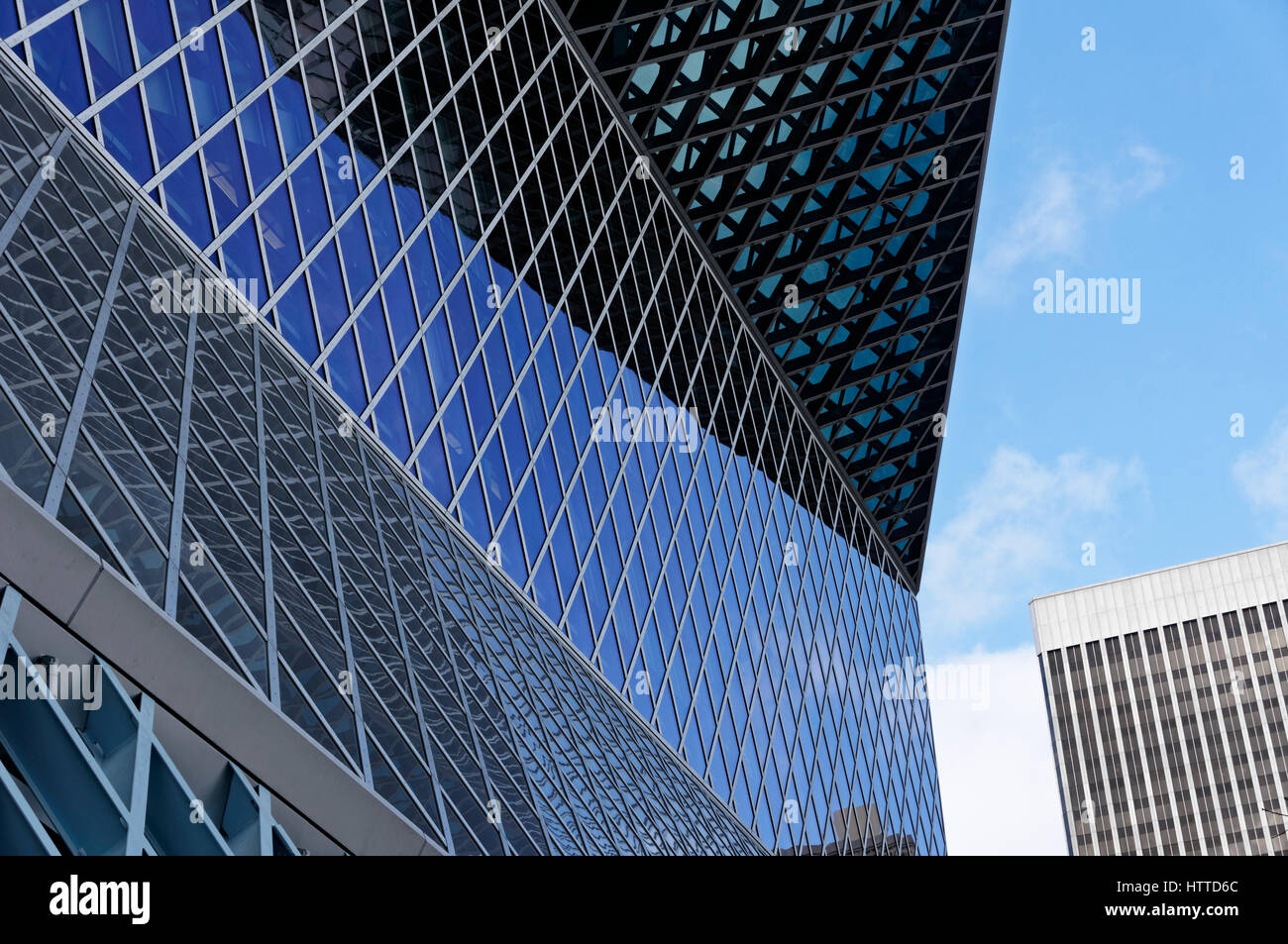 Architectural detail of the glass and steel Seattle Central Library ...