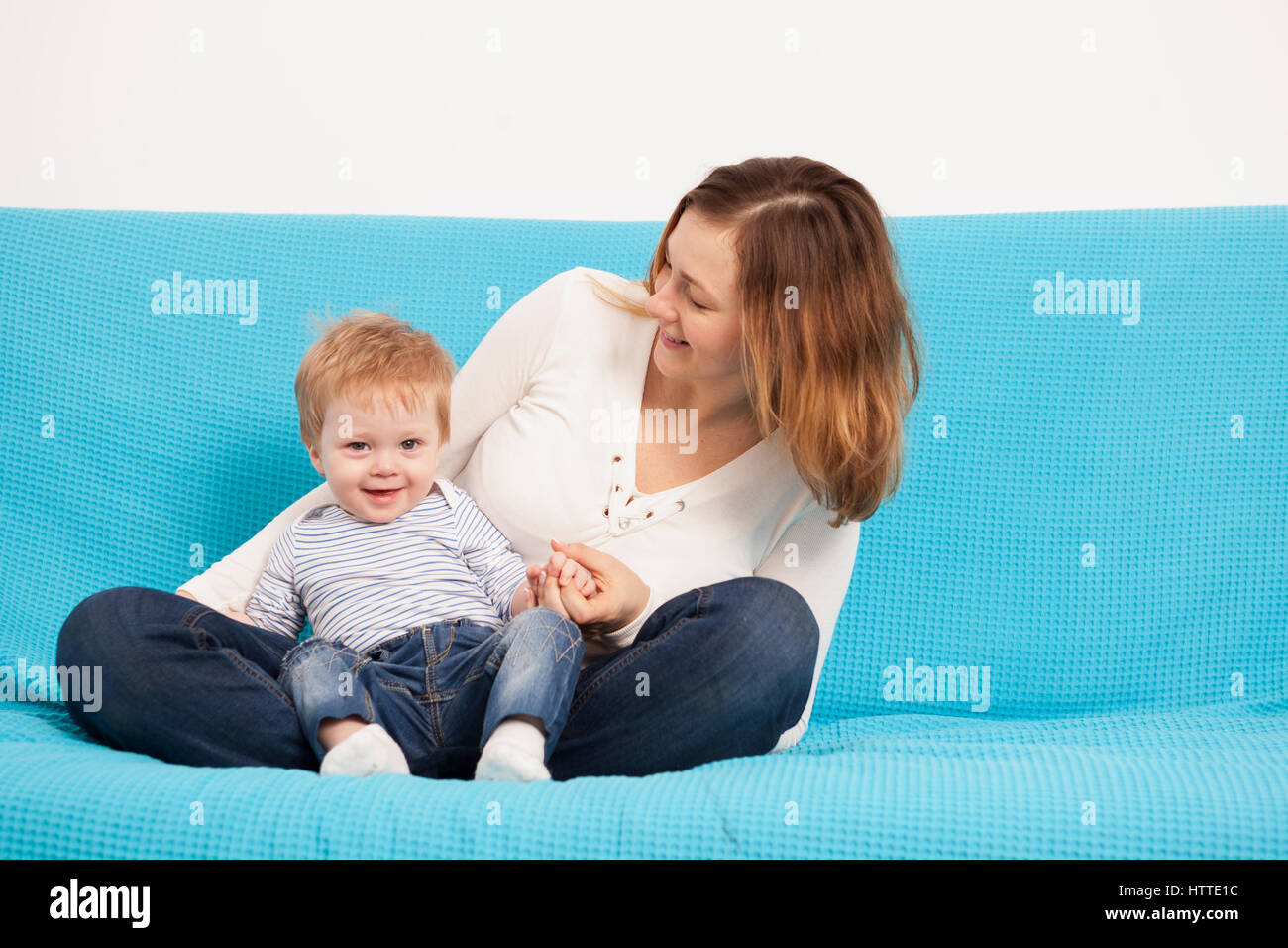 Happy mother and son having fun time toghether. Family lifestyle Stock ...