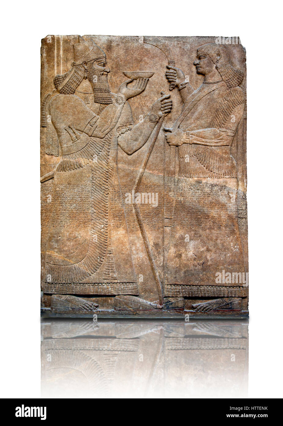 Assyrian relief sculpture panel of King Ashurnasirpal II demonstrating ...