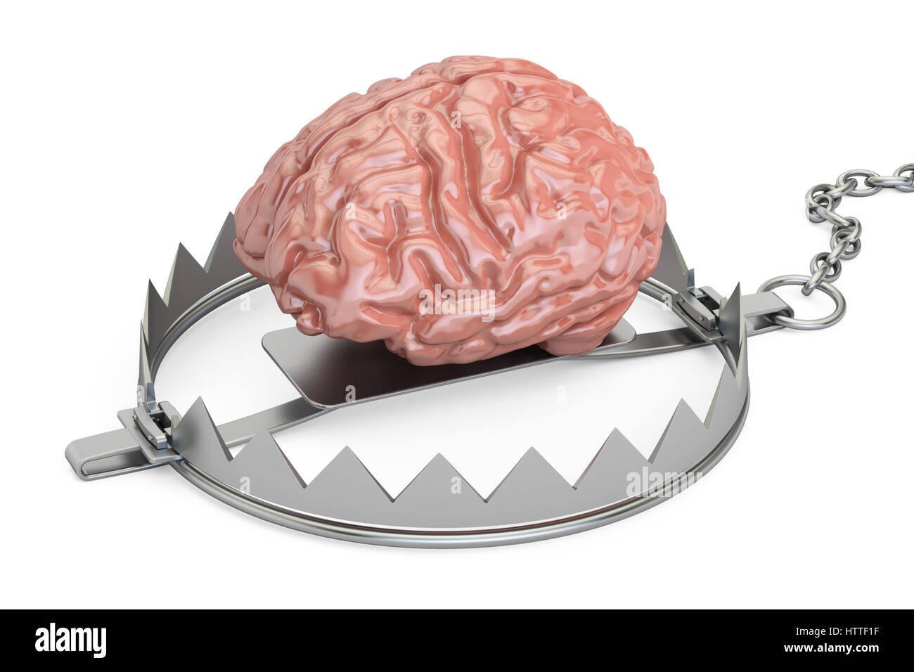 Brain in bear trap, 3D rendering isolated on white background Stock ...