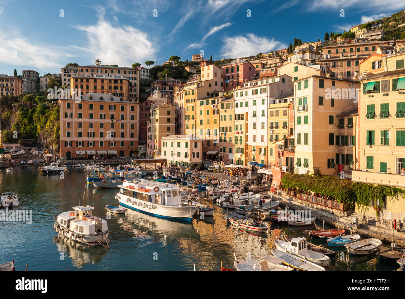 CAMOGLI, ITALY - AUGUST 7 2016: Small harbor in the town of Camogli ...