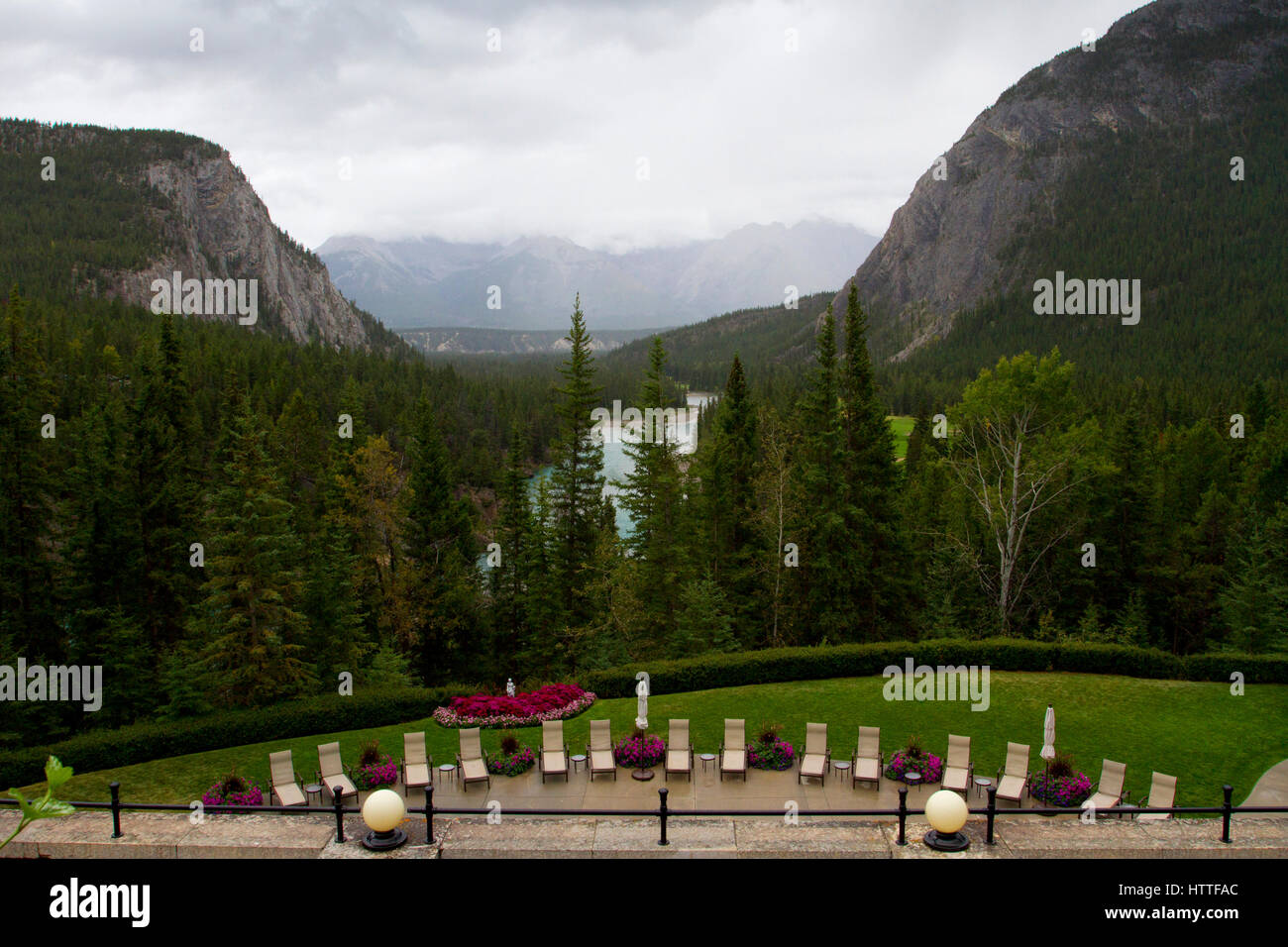View from the Fairmont Banff Springs hotel overlooking Bow river and ...