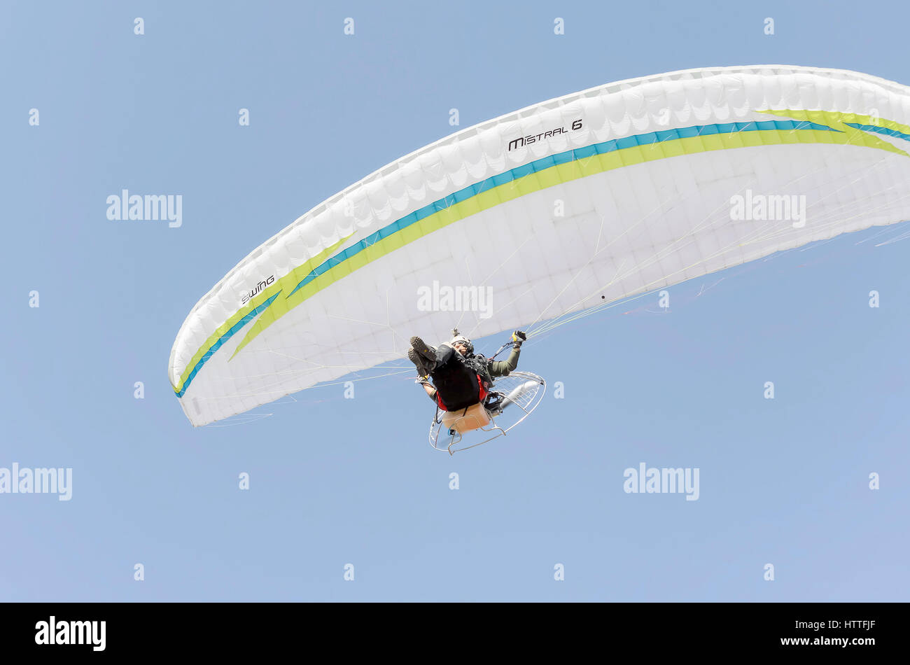 Spanish army soldier (C. VENTURY group), in paramotor, landing in ...