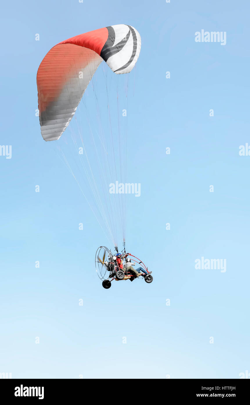 Spanish army soldier (C. VENTURY group), and his son, in paramotor ...