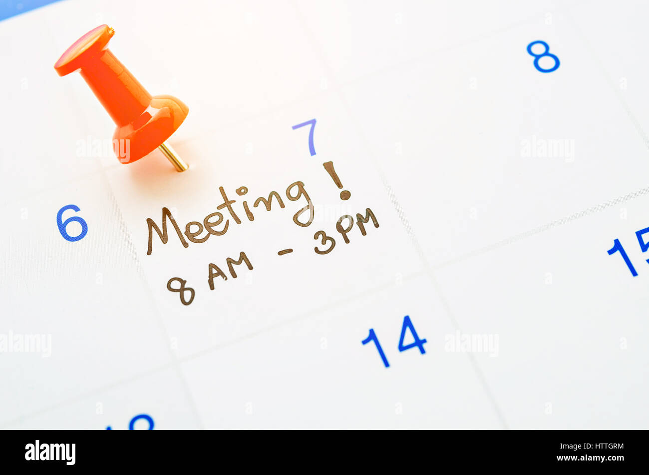 meeting day appointment with red pin push on calendar page Stock Photo ...