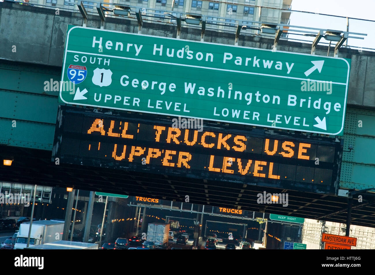 Directional signs for all traffic at George Washington bridge, New York ...