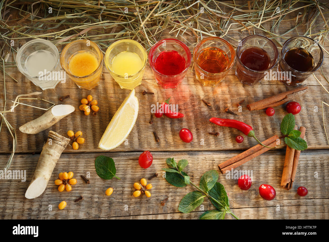 Photo background for tea party.Many glasses of colorful tea. Tea ...