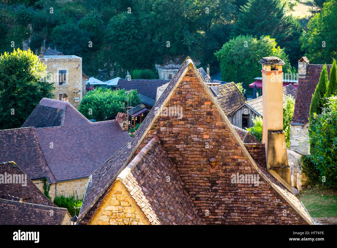 Village around Castelnaud-la-chapelle castle in Dordogne valley ...
