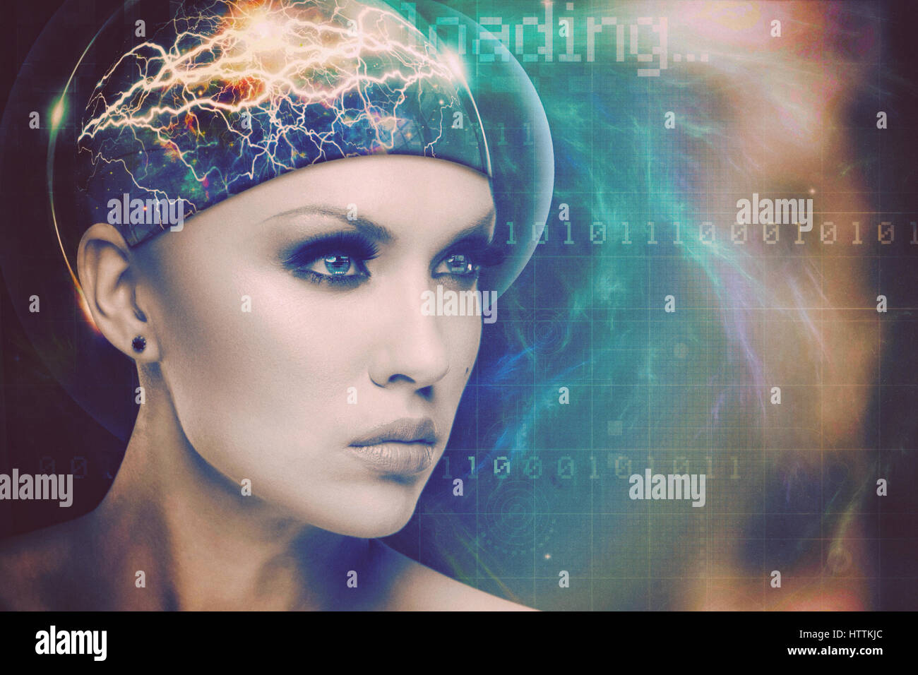 Abstract science and technology background with human face and graphs ...