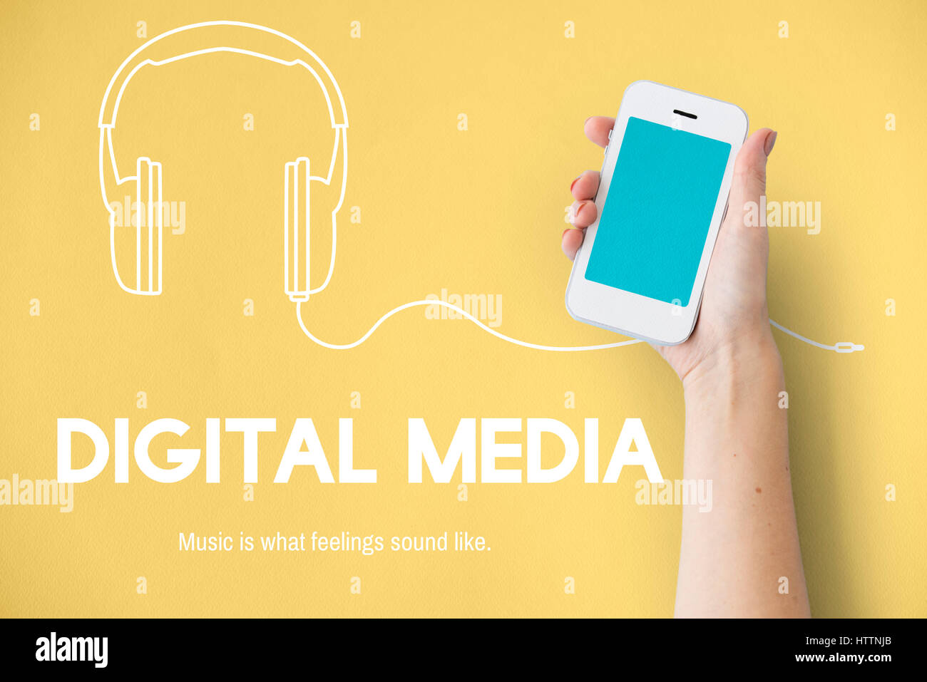 Listening to music headphones graphic Stock Photo - Alamy