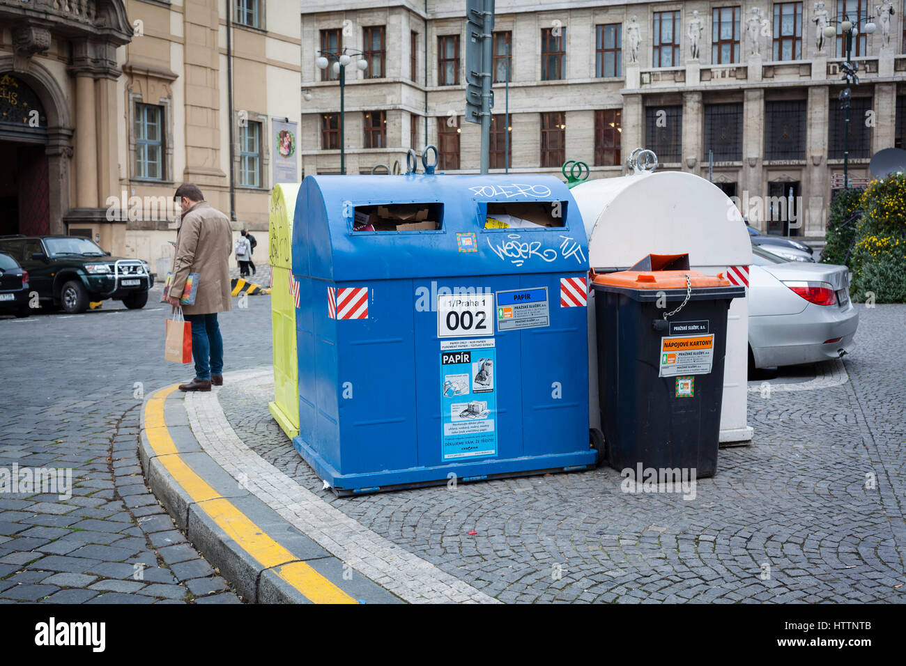 Recycling containers glass paper plastic hi-res stock photography and ...