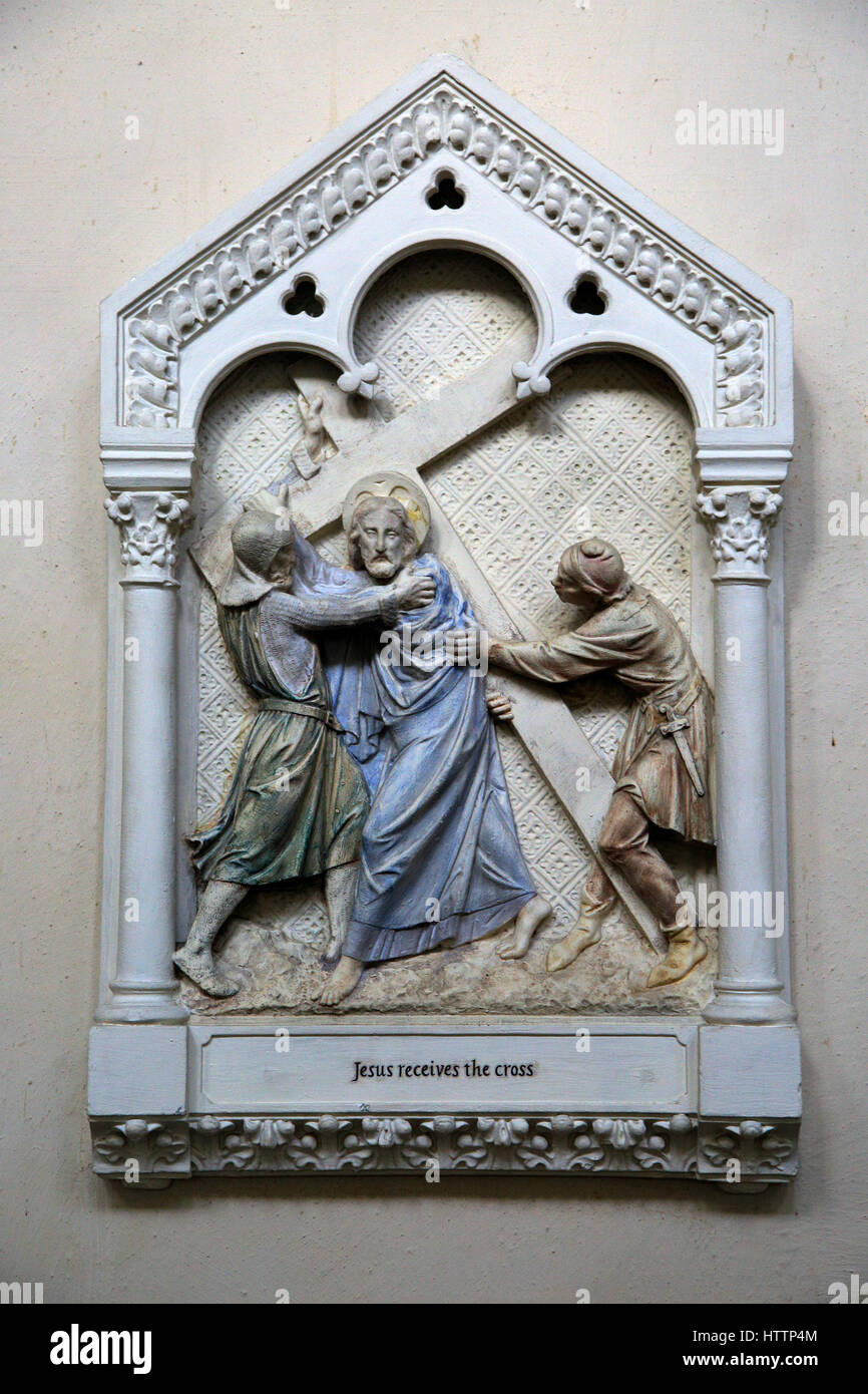 Jesus receives the cross, stations of the cross, Ufford church, Suffolk ...