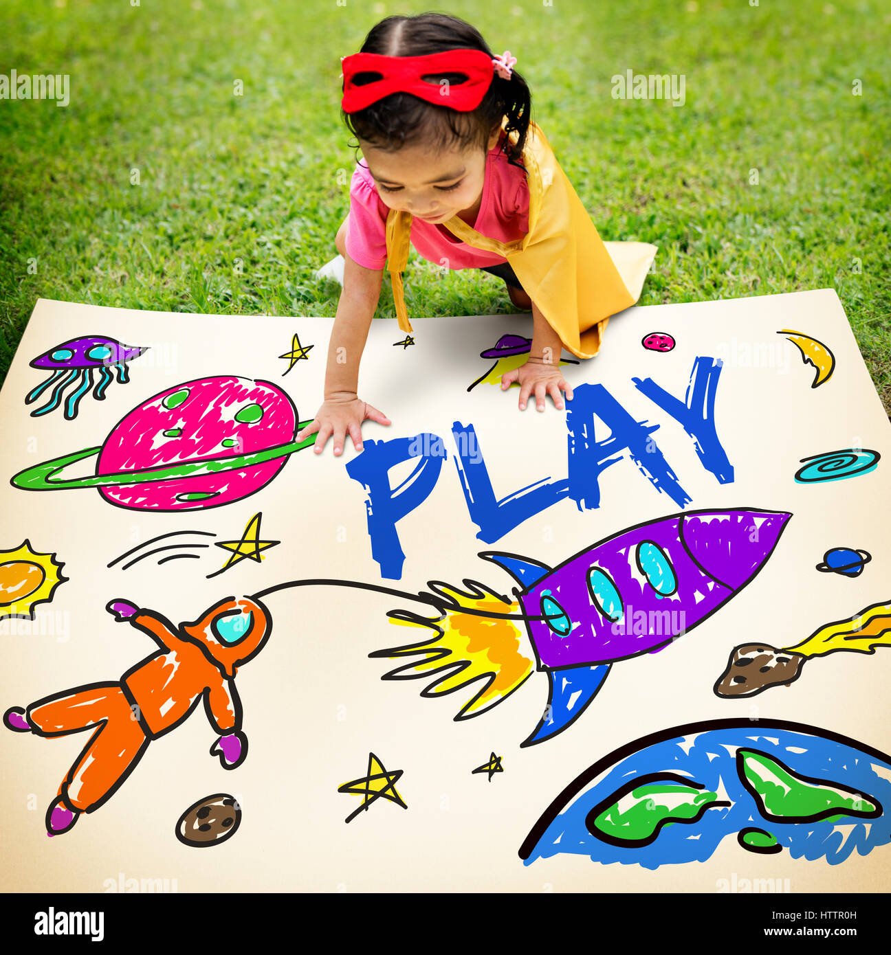 Kids Imagination Space Rocket Joyful Graphic Concept Stock Photo - Alamy