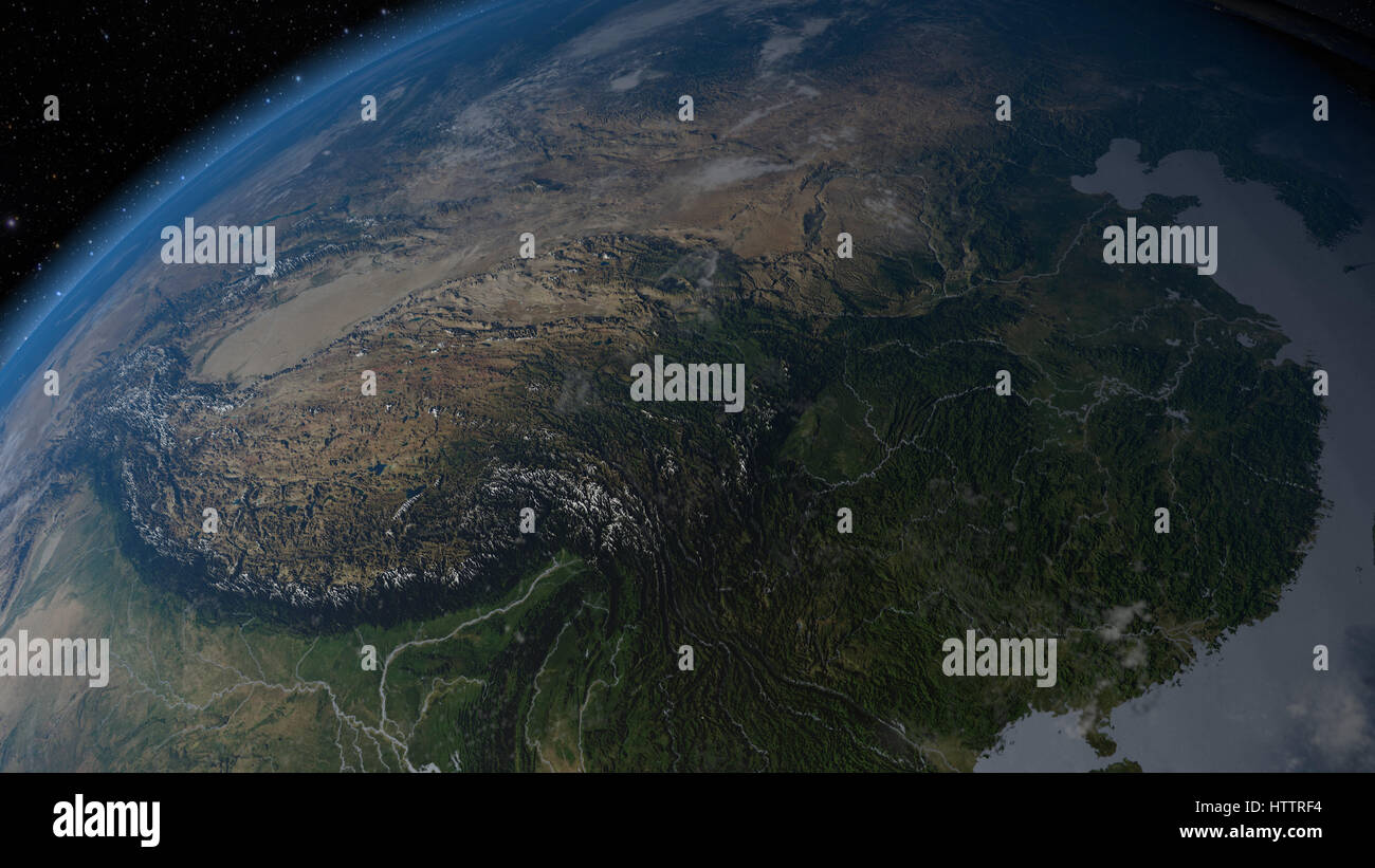 Tibetian plateau, himalayas, taklamakan and gobi deserts with highly ...