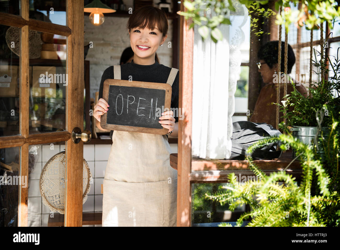 Cafe Open Shop Retail Welcome Notice Retail Front Stock Photo - Alamy
