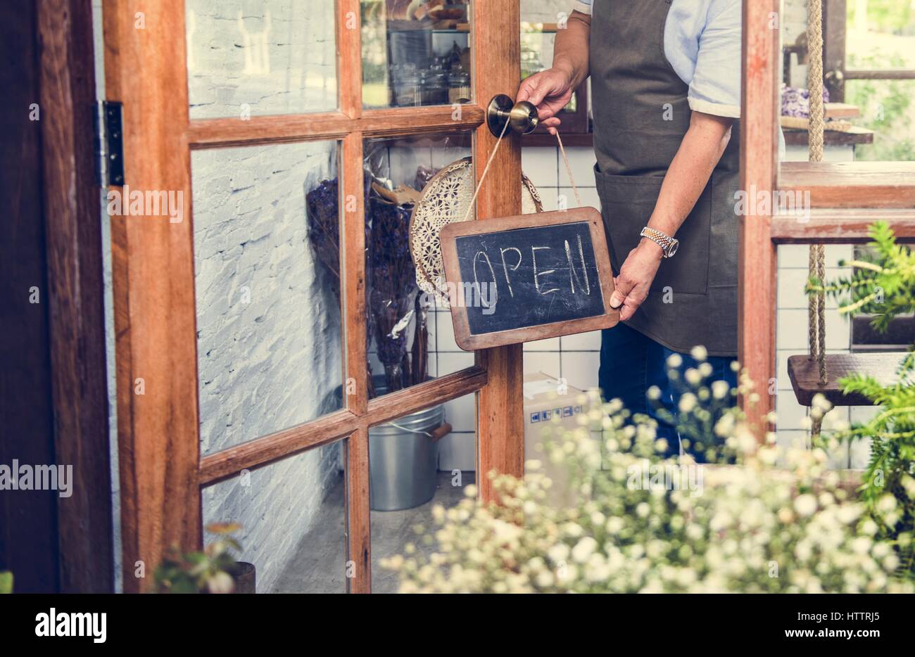 Cafe Open Shop Retail Welcome Notice Retail Front Stock Photo - Alamy
