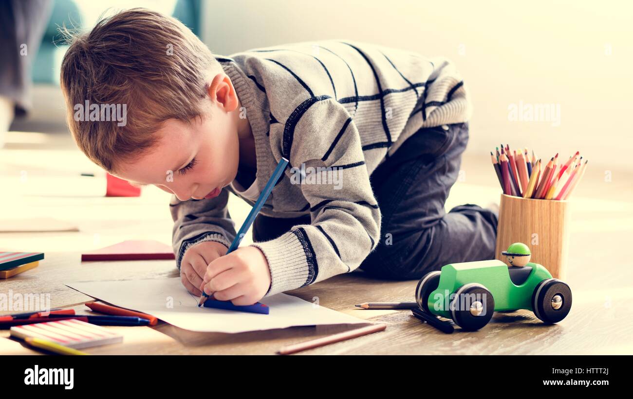 Little Kid Drawing Sketching Cute Adorable Stock Photo - Alamy