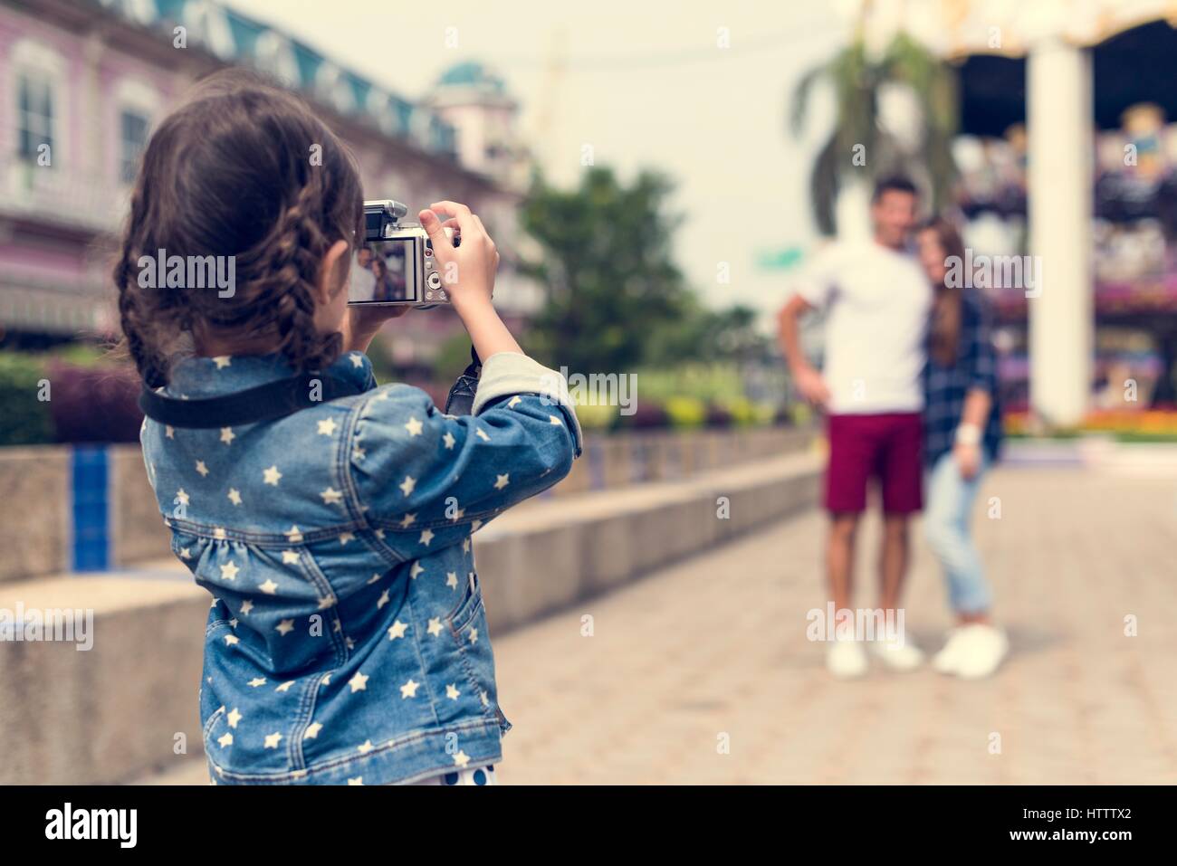 Little Girl Amusement Park Camera Photography Stock Photo - Alamy