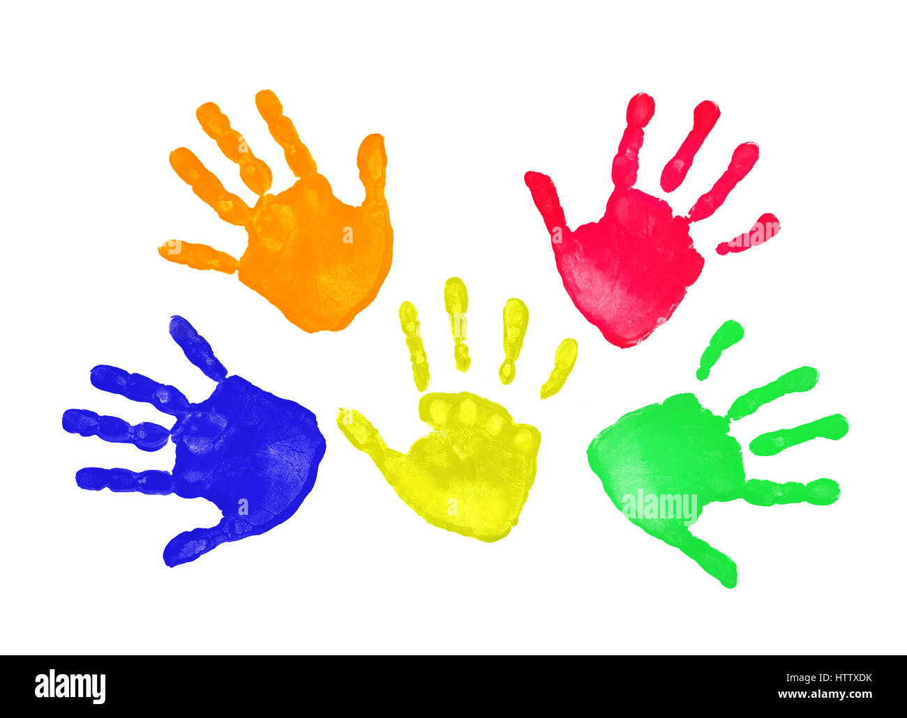 Set of colorful hand prints in rainbow order isolated on white ...
