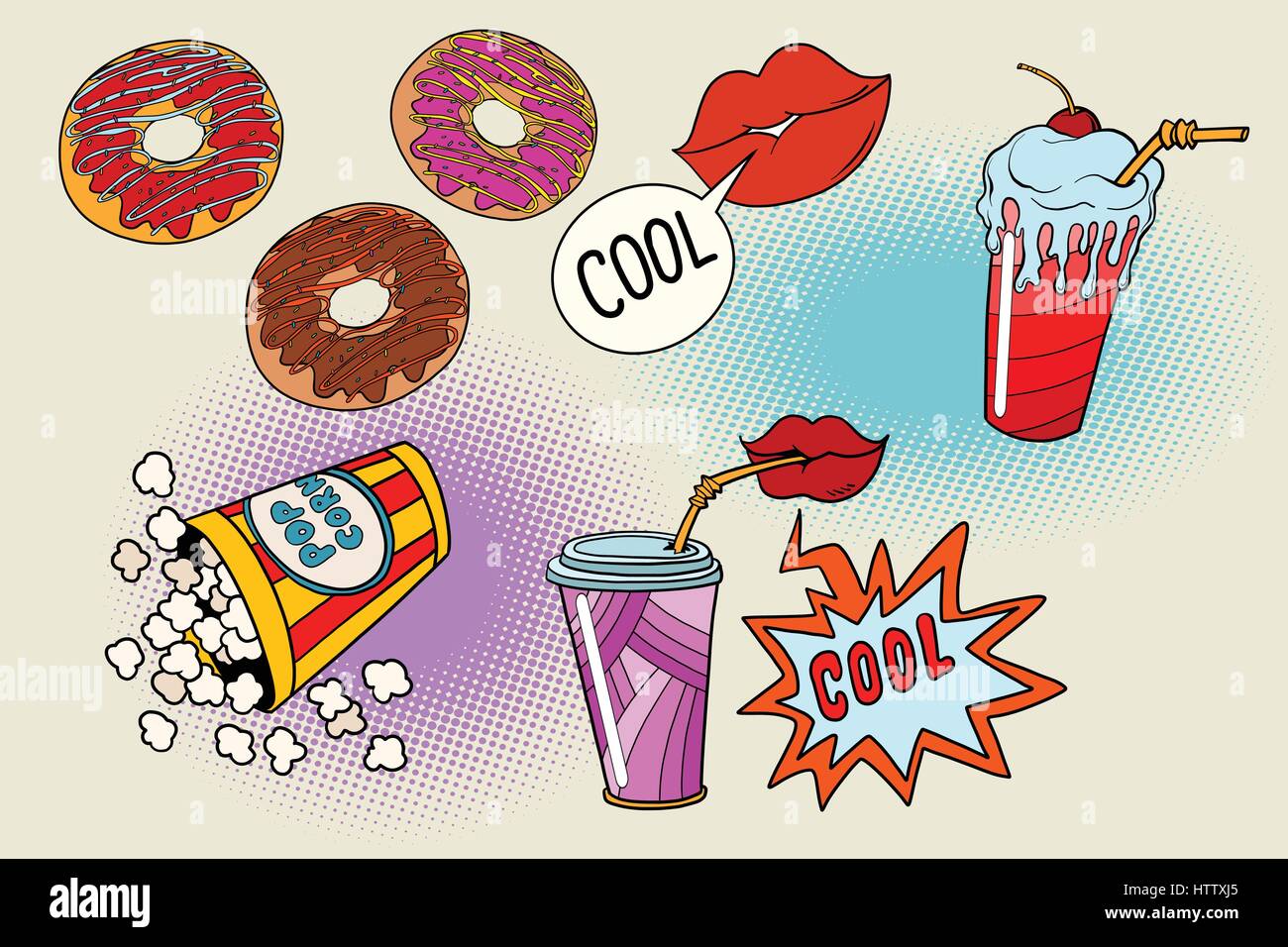 sweet fast food set for the movie. Retro comic book style pop art retro ...