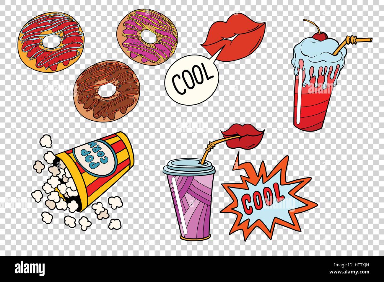 sweet fast food set for the movie. A neutral background. Retro comic ...