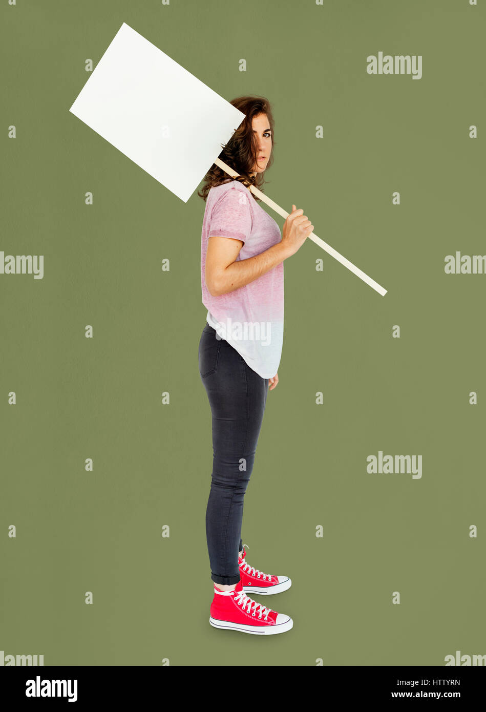 Woman Holding Banner Copy Space Protest Stock Photo - Alamy