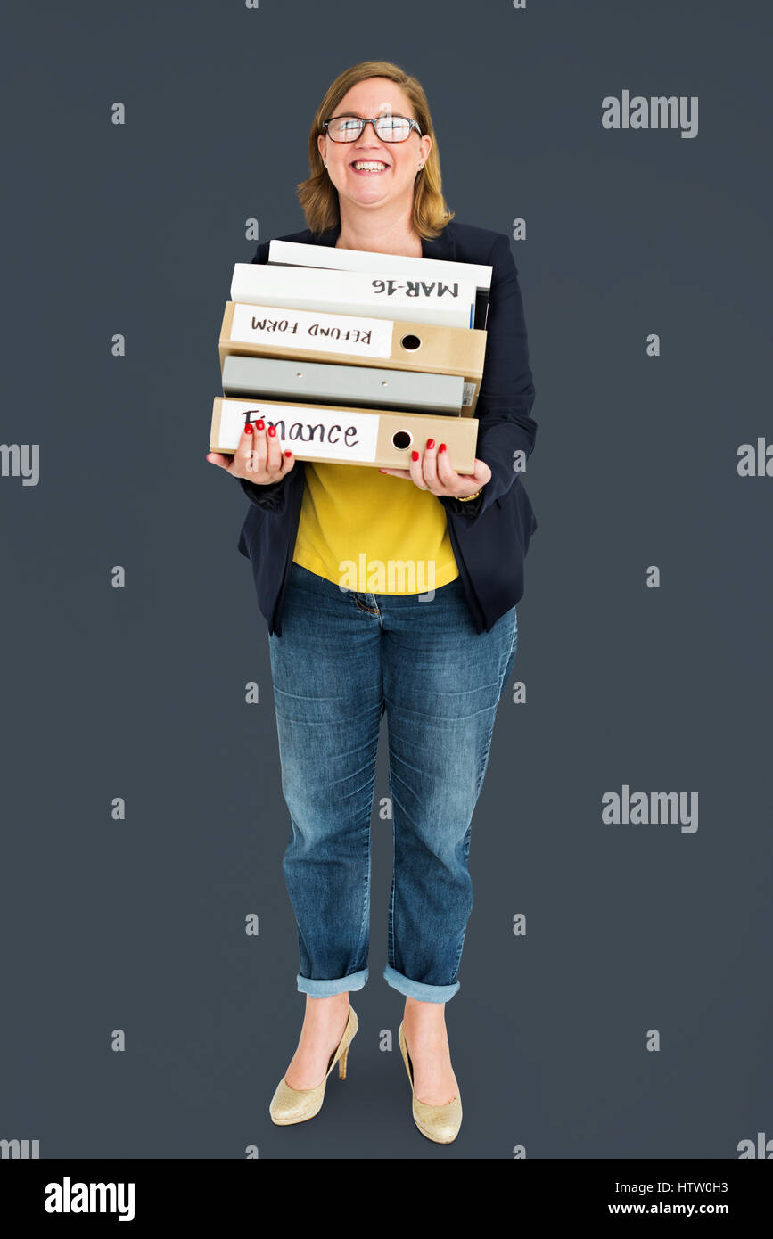 Woman blue folder documents hi-res stock photography and images - Alamy