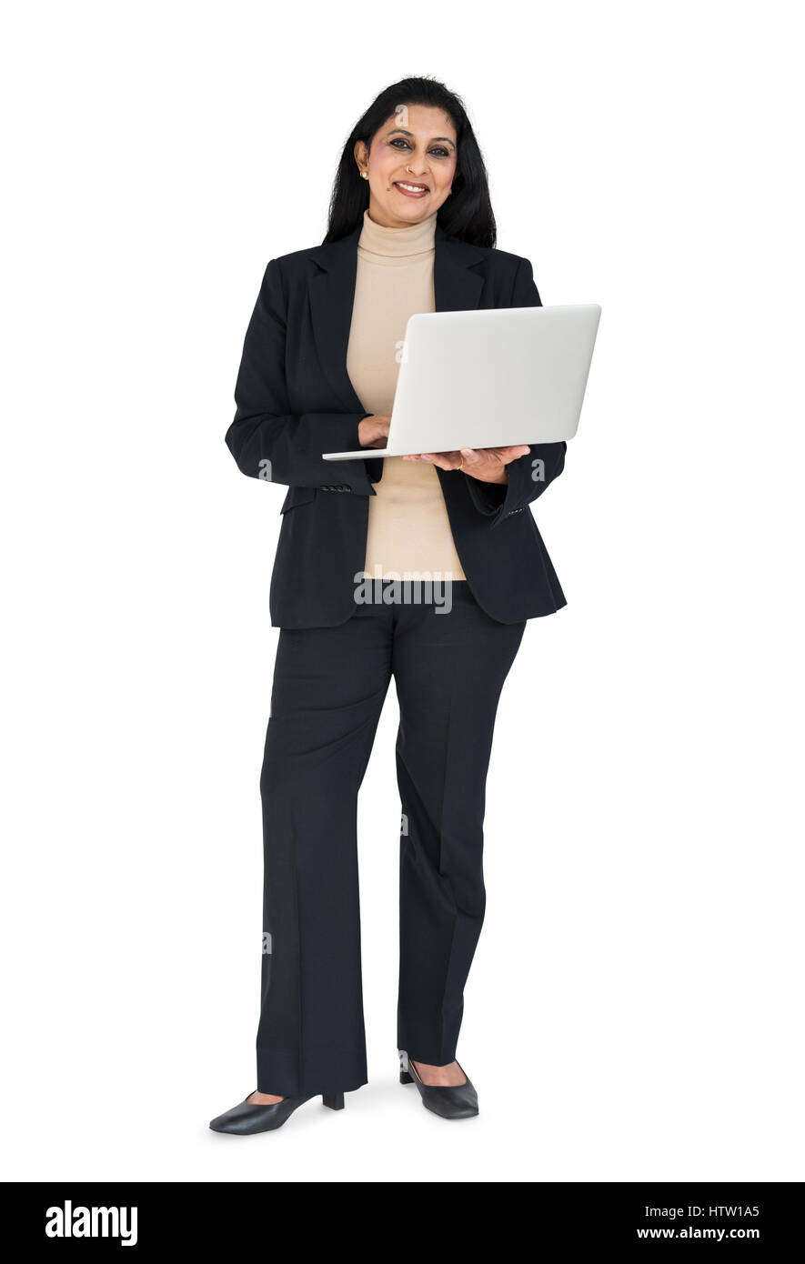 Smiling girl laptop work Cut Out Stock Images & Pictures - Alamy