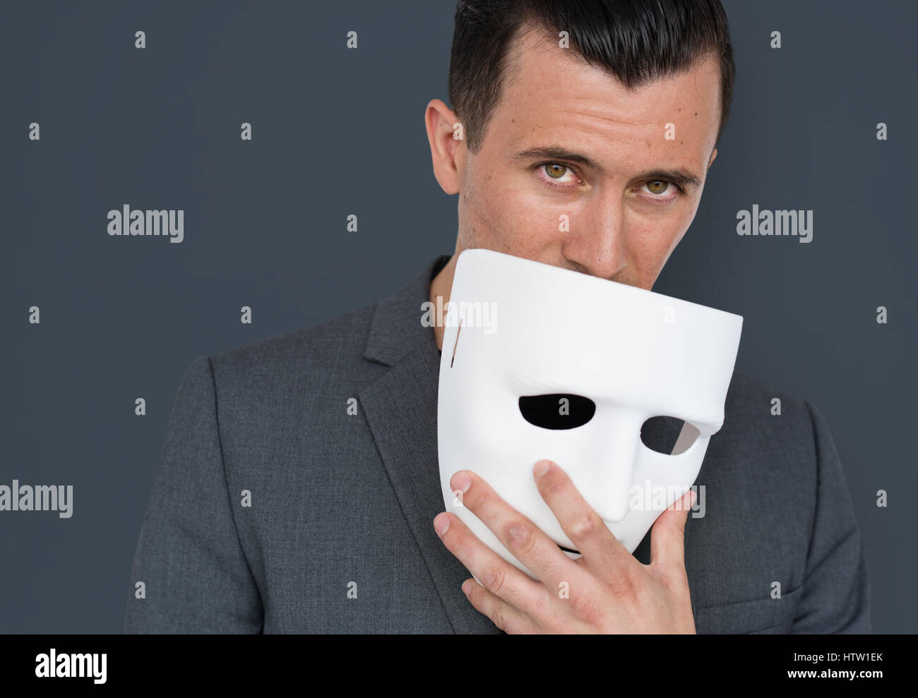 Caucasian Man Sad Mask Concept Stock Photo - Alamy