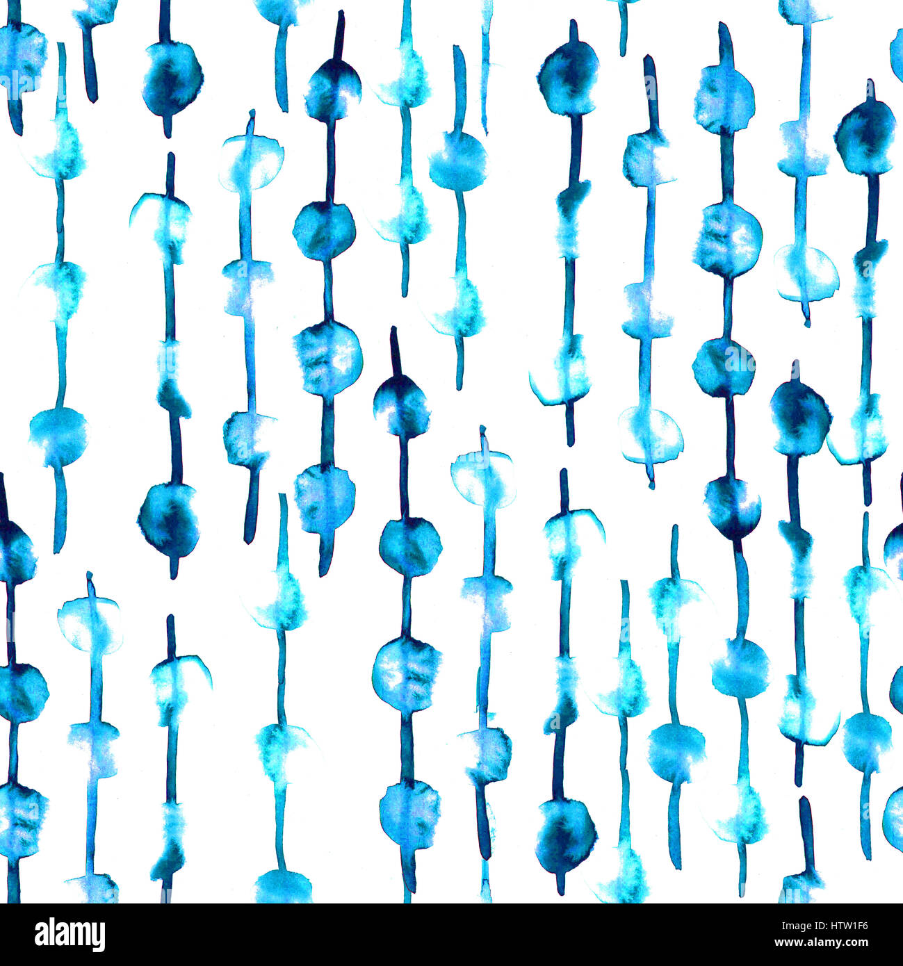 Watercolor turquoise Seamless Pattern. Ink abstract brush strokes ...