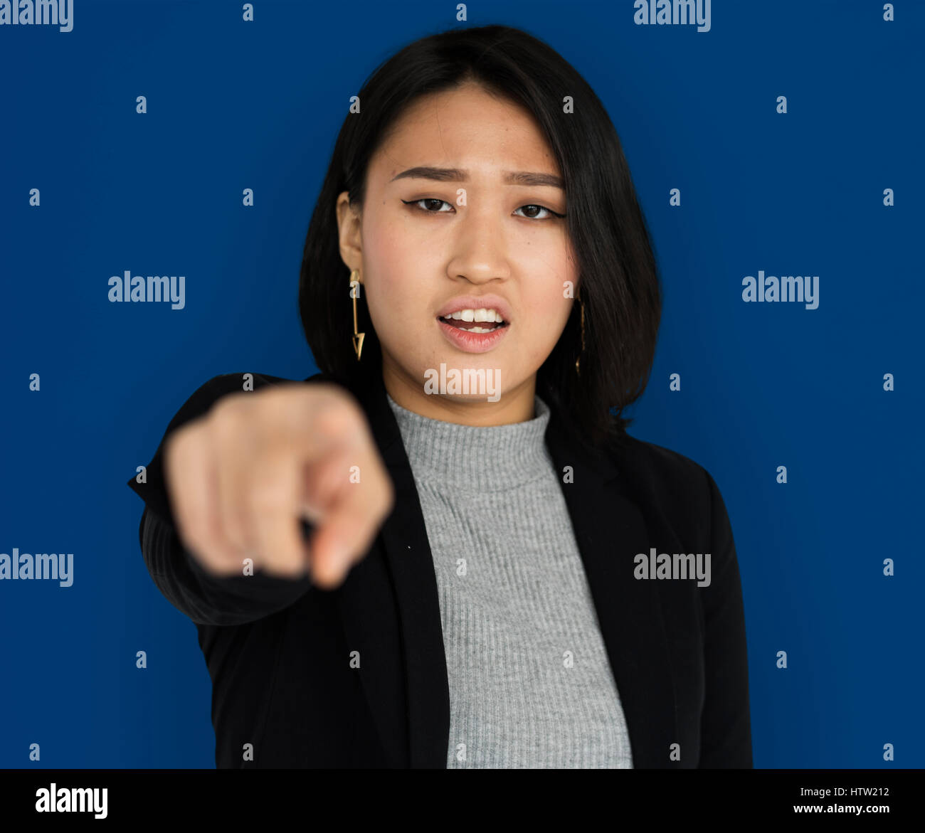 Young Asian Business Woman Pointing Angry Stock Photo - Alamy