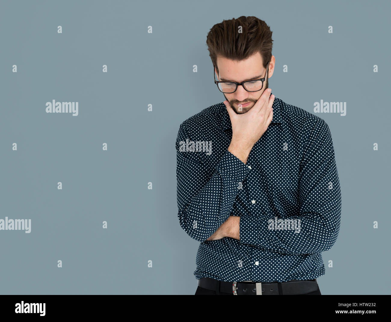 Man Curious Thinking Hand Gesture Portrait Stock Photo - Alamy
