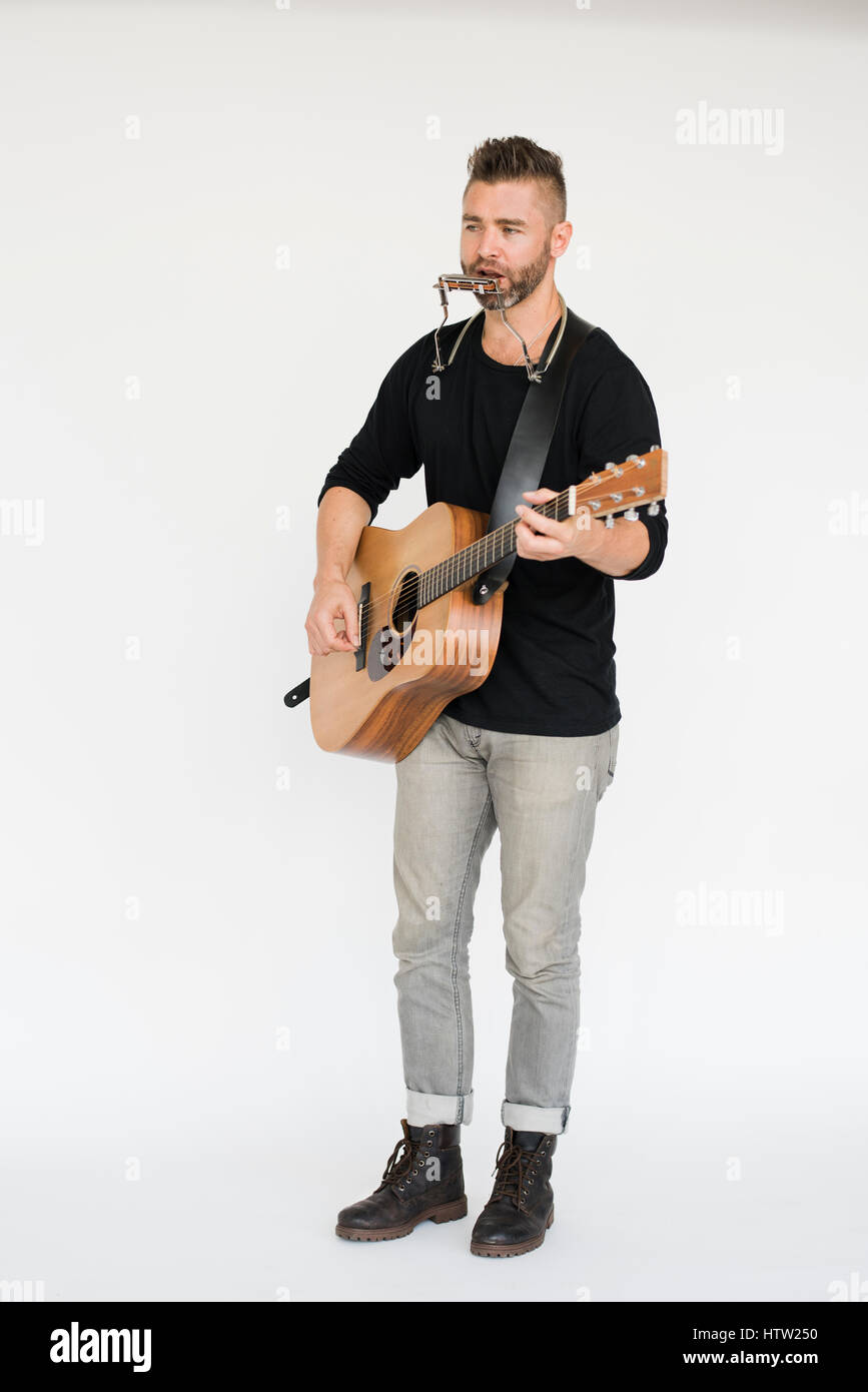 Man Playing Musical Instruments Concept Stock Photo - Alamy