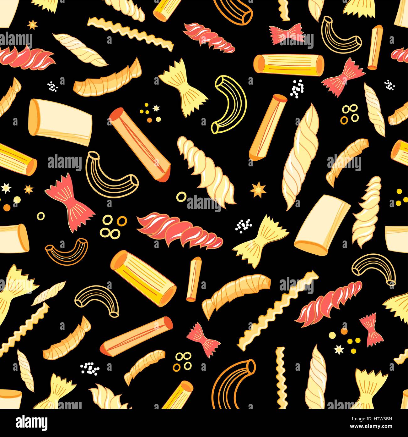 Seamless vector pattern with different tasty pasta on a dark background ...