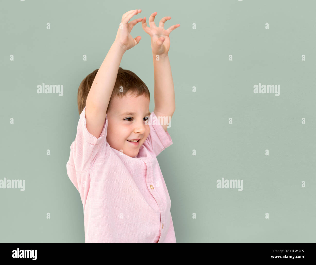 Little Boy Hands Up Cute Adorable Cheerful Stock Photo - Alamy