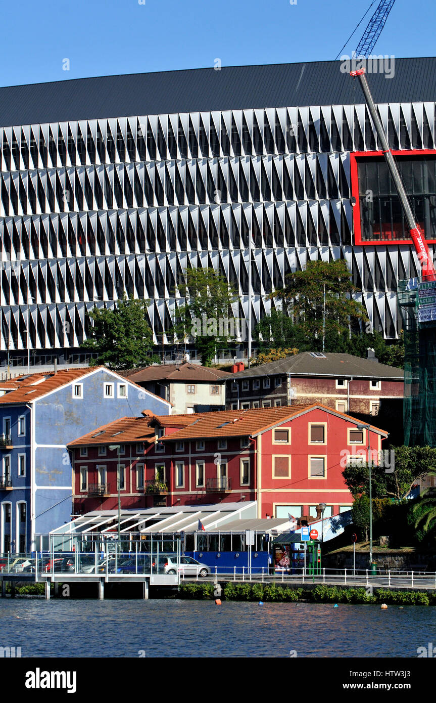 The San Mamés stadium seen from the estuary of Bilbao, (Spanish), Bilbo ...