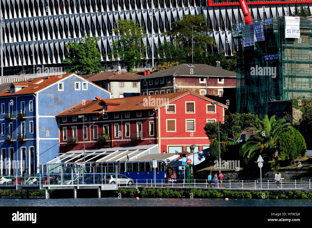 The San Mamés stadium seen from the estuary of Bilbao, (Spanish), Bilbo ...