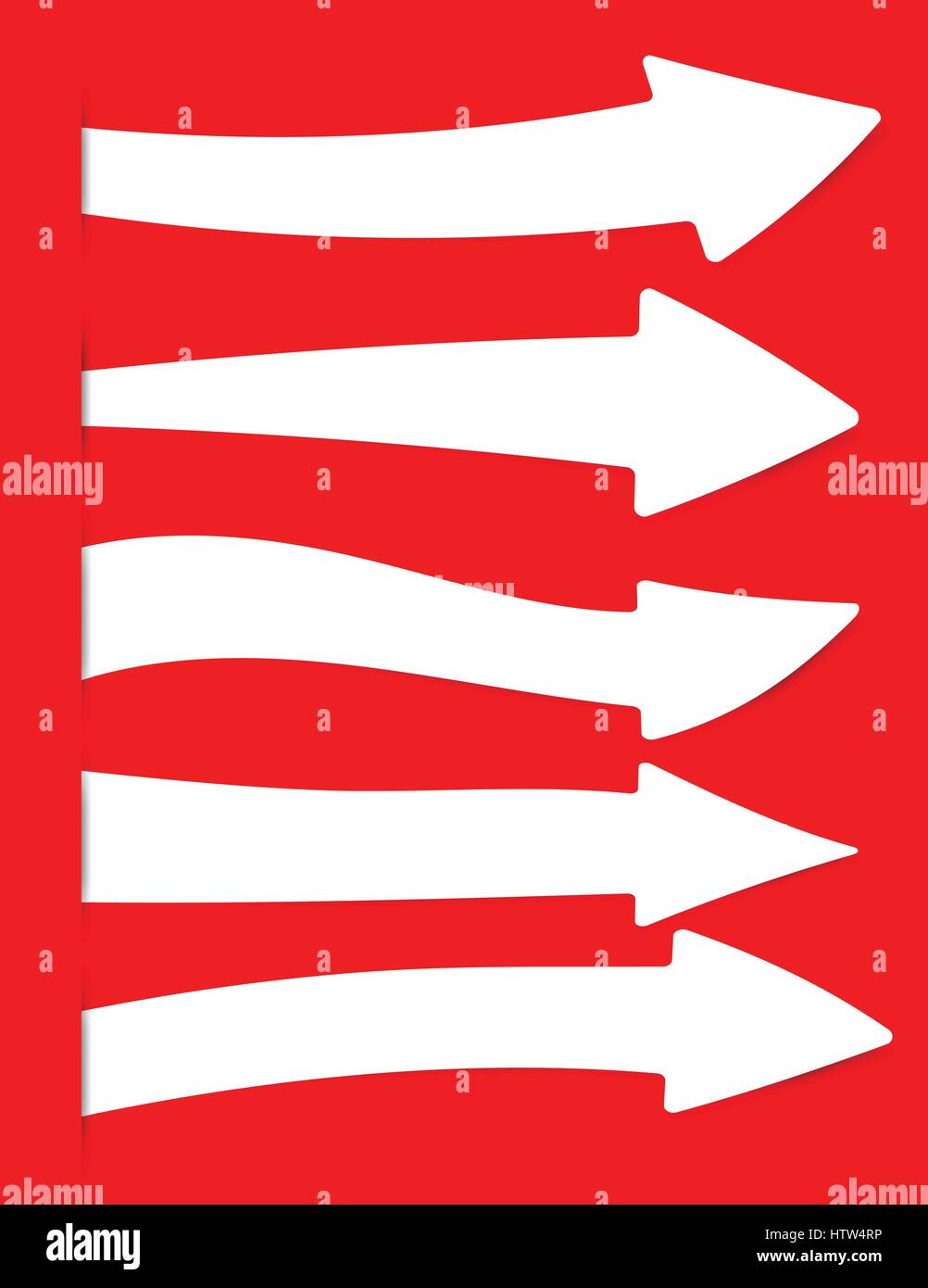 White vector arrows banner, directional sign inserted into red cut ...