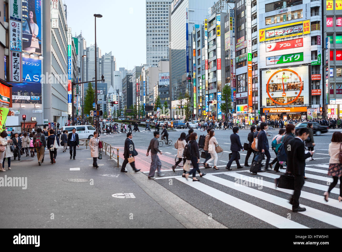 TOKYO, JAPAN - CIRCA APR, 2013: Pedestrian crossroad with walking ...