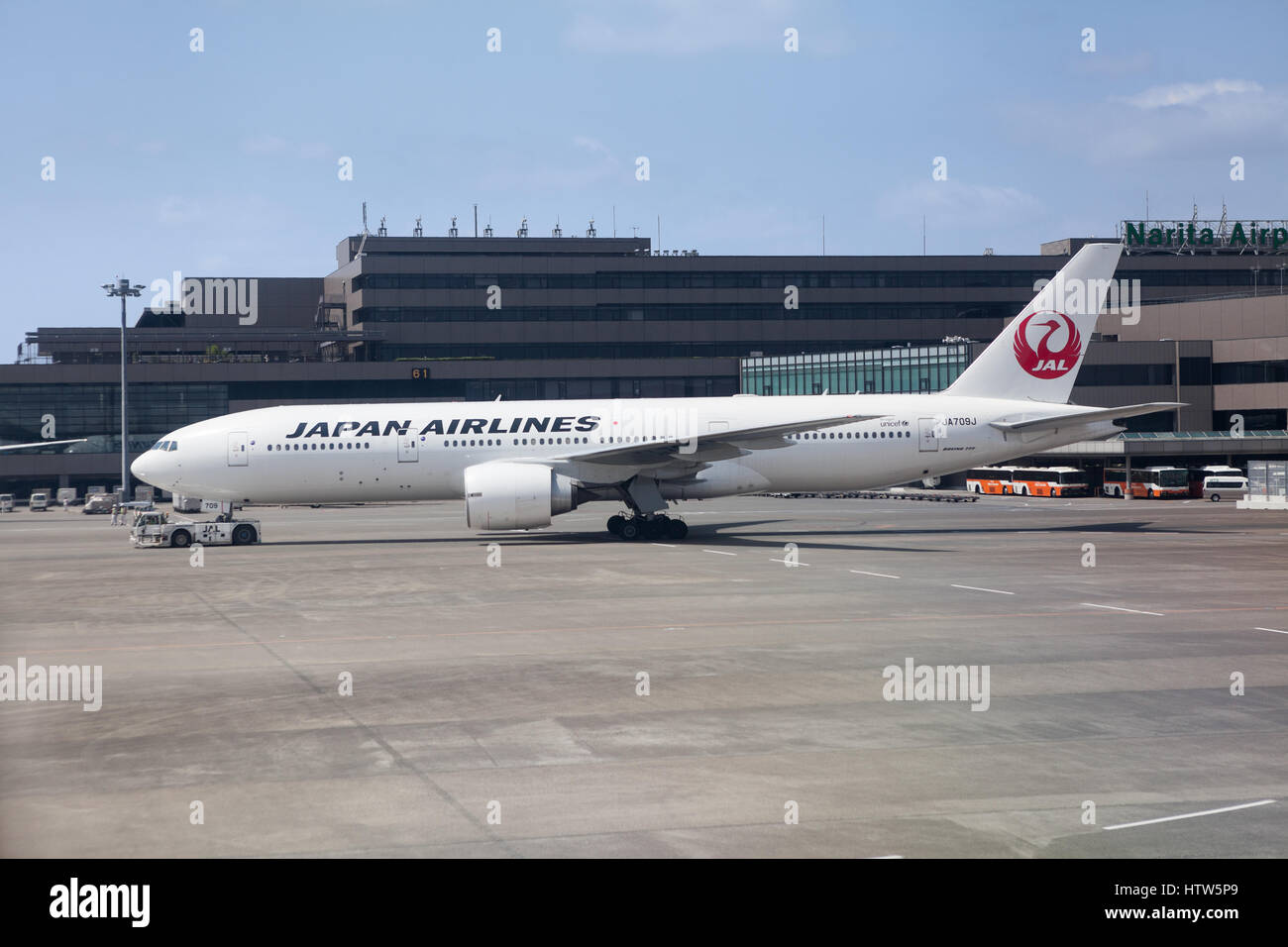 NARITA, JAPAN - CIRCA APR, 2013: Boeing 777 of JAL airline is under ...
