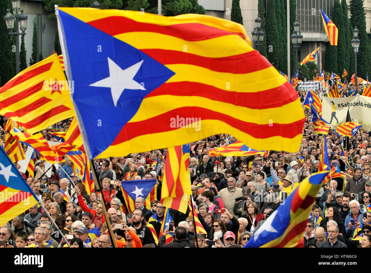 Political demonstration for the independence of Catalonia. Catalan ...
