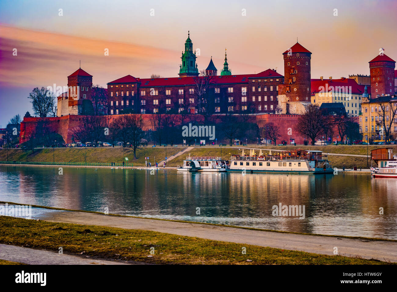 Royal castle of the Polish kings on the Wawel hill, over the Vistula ...