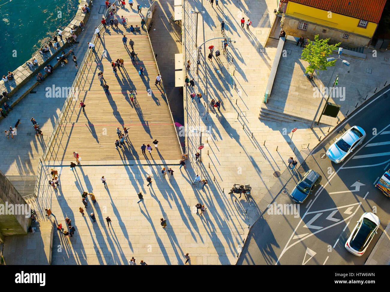 Aerial view of a people walking on the street at sunset Stock Photo - Alamy